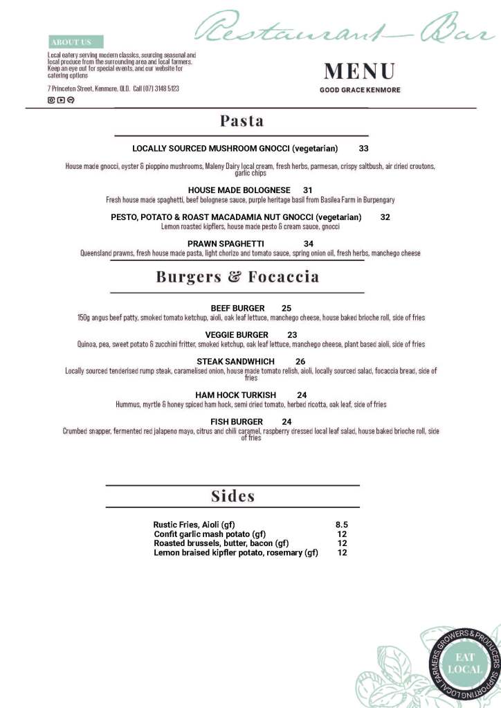 Restaurant Menu – Good Grace Restaurant